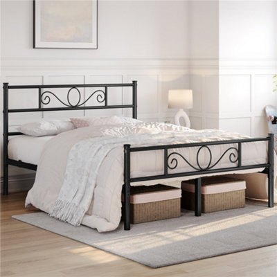 Yaheetech Black 5ft King Metal Bed Frame with Scroll Design Headboard ...