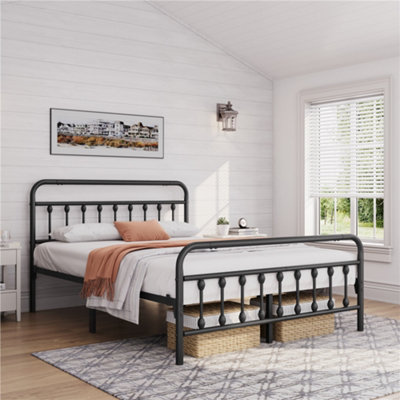 Yaheetech Black 5ft King Vintage Metal Bed Frame with High Headboard ...