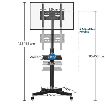 Yaheetech Black Adjustable Rolling TV Stand with Bracket & Tray