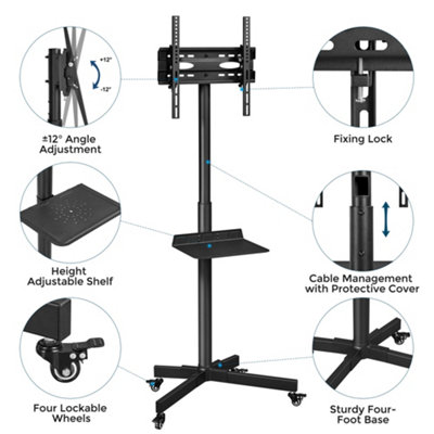 Yaheetech Black Adjustable Rolling TV Stand with Bracket & Tray