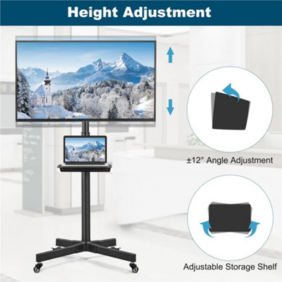 Yaheetech Black Adjustable Rolling TV Stand with Bracket & Tray
