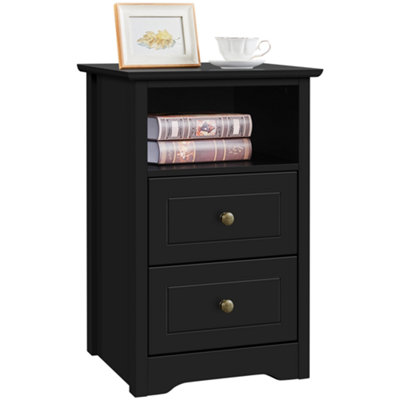 Yaheetech Black Bedside Table with 2 Drawers and 1 Cubby (H)600mm (W ...