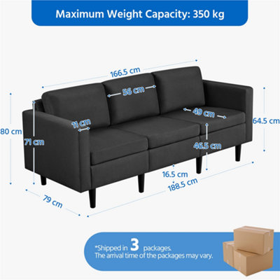 Yaheetech Black Fabric Upholstered 3-Seater Sofa Couch | DIY at B&Q