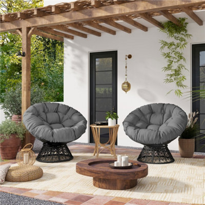 Yaheetech Black/Grey Rounded Rotatable Chair with Thick Tufted Cushions