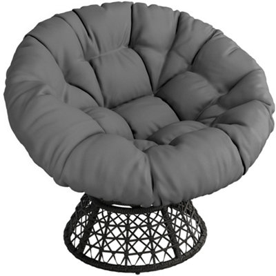 Yaheetech Black/Grey Rounded Rotatable Chair with Thick Tufted Cushions