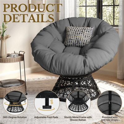 Yaheetech Black/Grey Rounded Rotatable Chair with Thick Tufted Cushions