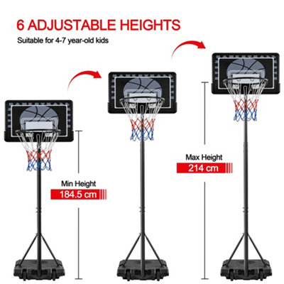 Yaheetech Black Height Adjustable Basketball Hoop with Wheels 82cmL x ...