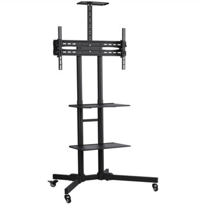 Yaheetech Black Height Adjustable Mobile TV Stand with Lockable Wheels ...