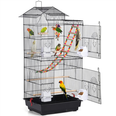 Yaheetech Black Large Roof Top Metal Bird Cage w/ Swing and Ladder