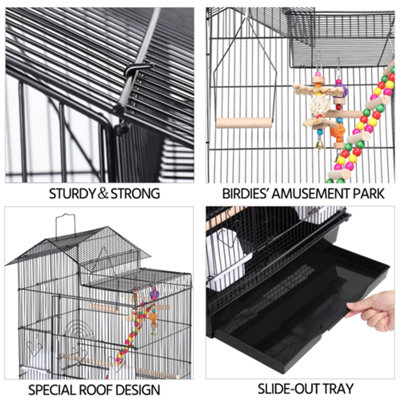 Yaheetech Black Large Roof Top Metal Bird Cage w/ Swing and Ladder