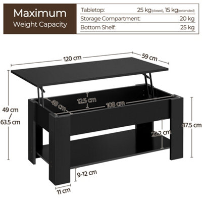 Yaheetech Black Lift Top Coffee Table with Hidden Compartment & Open Shelf