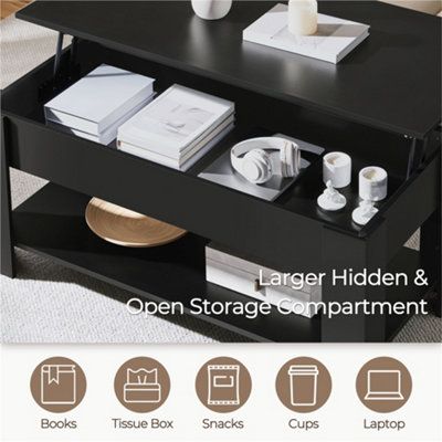 Yaheetech Black Lift Top Coffee Table with Hidden Compartment & Open Shelf