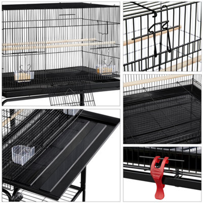 Yaheetech Black Metal Bird Cage Flight Cage with Rolling Stand Extra Space