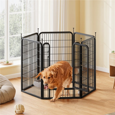 Yaheetech Black Metal Foldable 6-Panel Dog Playpen with Door