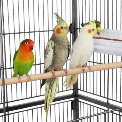 Yaheetech Black Metal Rolling Bird Cage with 3 Perches & 4 Feeders ...