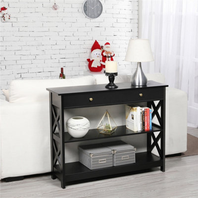 Yaheetech Black Modern Console Table with 2 Open Shelves