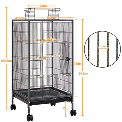 Yaheetech Black Open-Top Bird Cage with Rolling Stand