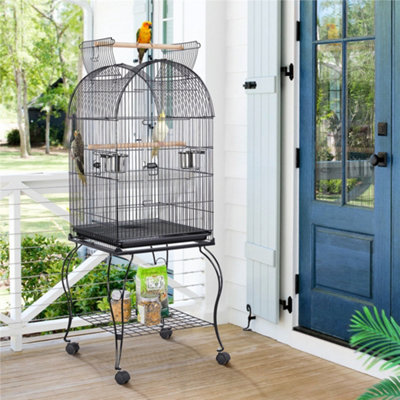 Yaheetech Black Open Top Metal Bird Cage Rolling Parrot Cage w Stand