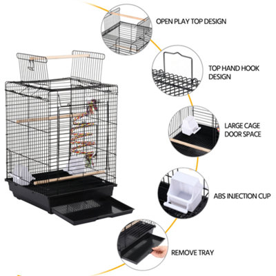 Yaheetech Black Open Top Metal Bird Cage w/ Open Play Top