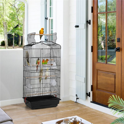 Yaheetech Black Open Top Metal Birdcage Parrot Cage with Slide-out Tray ...