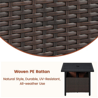 Yaheetech Black Outdoor Wicker Side Table with Patio Umbrella Hole