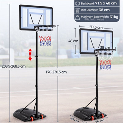 Yaheetech Black Portable Basketball Hoop with Adjustable Height