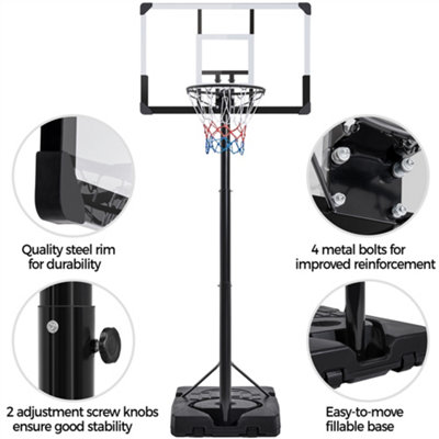 Yaheetech Black Portable Basketball Hoop with Wheels and Adjustment Height