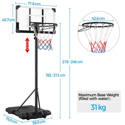 Yaheetech Black Portable Basketball System with Adjustable Height Pole ...