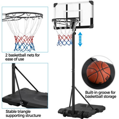 Yaheetech Black Portable Basketball System with Adjustable Height Pole ...