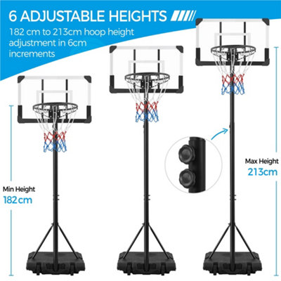 Yaheetech Black Portable Basketball System with Adjustable Height Pole ...