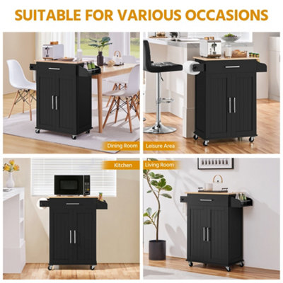 Yaheetech Black Rolling Kitchen Island Cart with Spice Rack Storage and ...