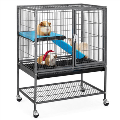 Yaheetech Black Rolling Small Animal Cage with Removable Ramp and Platform