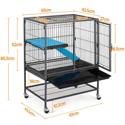 Yaheetech Black Rolling Small Animal Cage with Removable Ramp and Platform