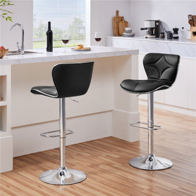 Yaheetech Black Set of 2 Faux Leather Bar Stools with Footrest | DIY at B&Q