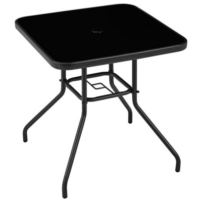Yaheetech Black Square Patio Bistro Table with Umbrella Hole and Metal ...