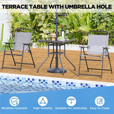 Yaheetech Black Square Patio Bistro Table with Umbrella Hole and Metal ...