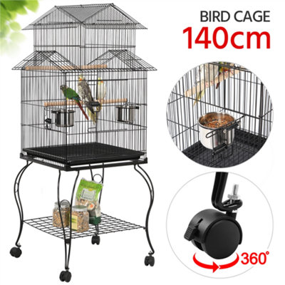 Yaheetech Black Triple Roof Rolling Bird Cage Metal Parrot Cage with ...