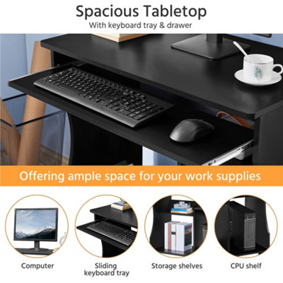 Yaheetech Black Wood Computer Desk with Wheels