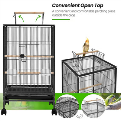 Yaheetech Black Wrought Iron Bird Cage with Rolling Stand