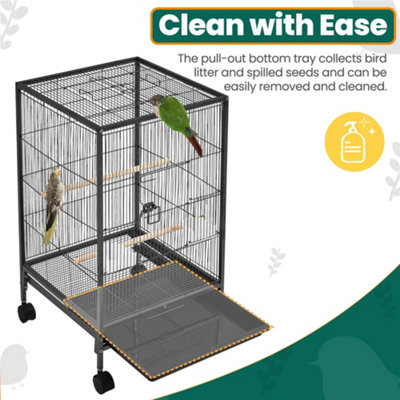 Yaheetech Black Wrought Iron Bird Cage with Rolling Stand