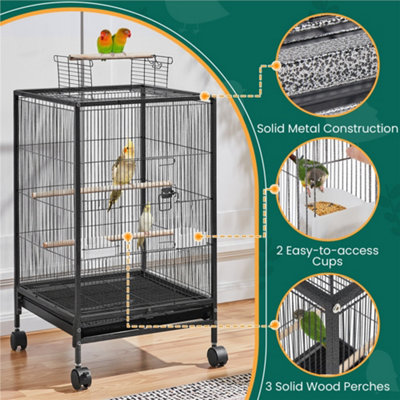 Yaheetech Black Wrought Iron Bird Cage with Rolling Stand