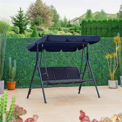 Yaheetech Blue 3-Seat Outdoor Patio Swing Chair with Adjustable Canopy