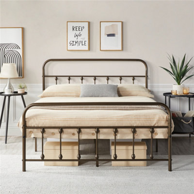 Yaheetech Bronze 4ft6 Double Classic Iron Bed Frame with High Headboard and Footboard