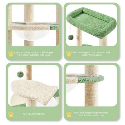 Yaheetech Cat Tree with Clear Bowl for Kittens Green Beige