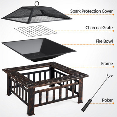 Yaheetech Copper Outdoor Square Fire Pit with Cover and Poker