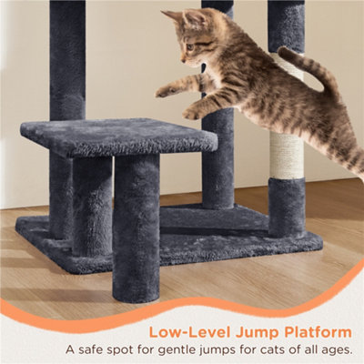 Yaheetech Dark Grey 145 cm Tall Multi Level Cat Tower with Basket ...