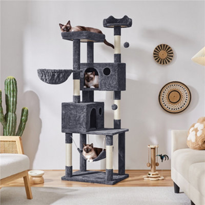 Yaheetech Dark Grey 185 cm Tall Large Cat Tree with 2 Condos and ...