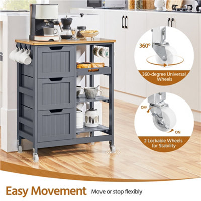 Yaheetech Dark Grey 84.5cm H Rolling Kitchen Island Storage Serving ...