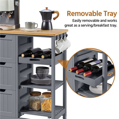 Yaheetech Dark Grey 84.5cm H Rolling Kitchen Island Storage Serving ...
