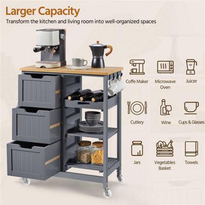 Yaheetech Dark Grey 84.5cm H Rolling Kitchen Island Storage Serving ...